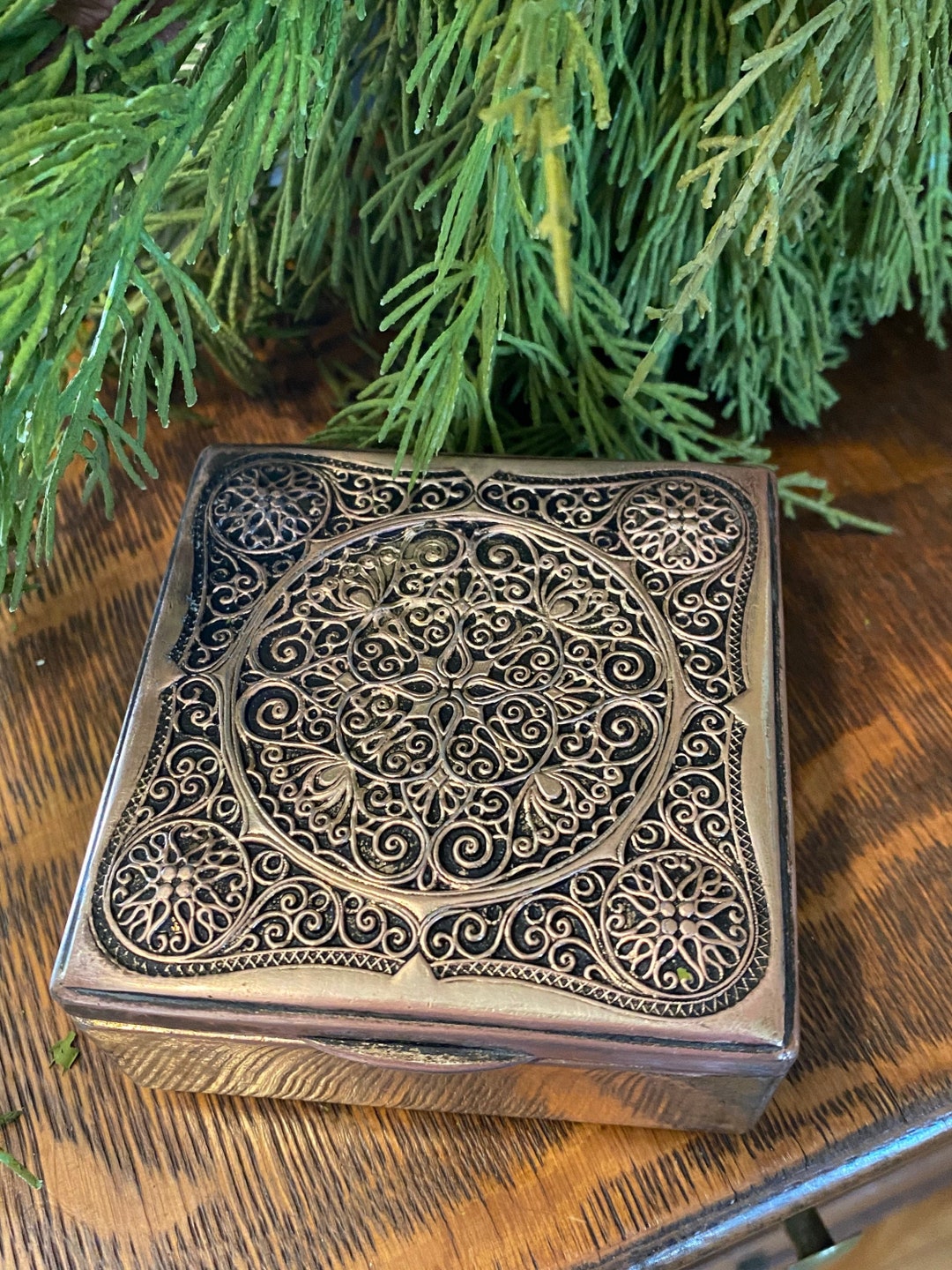 Vintage Jennings Brothers Hinged Brass Box Unique Trinket Box Jewelry ...