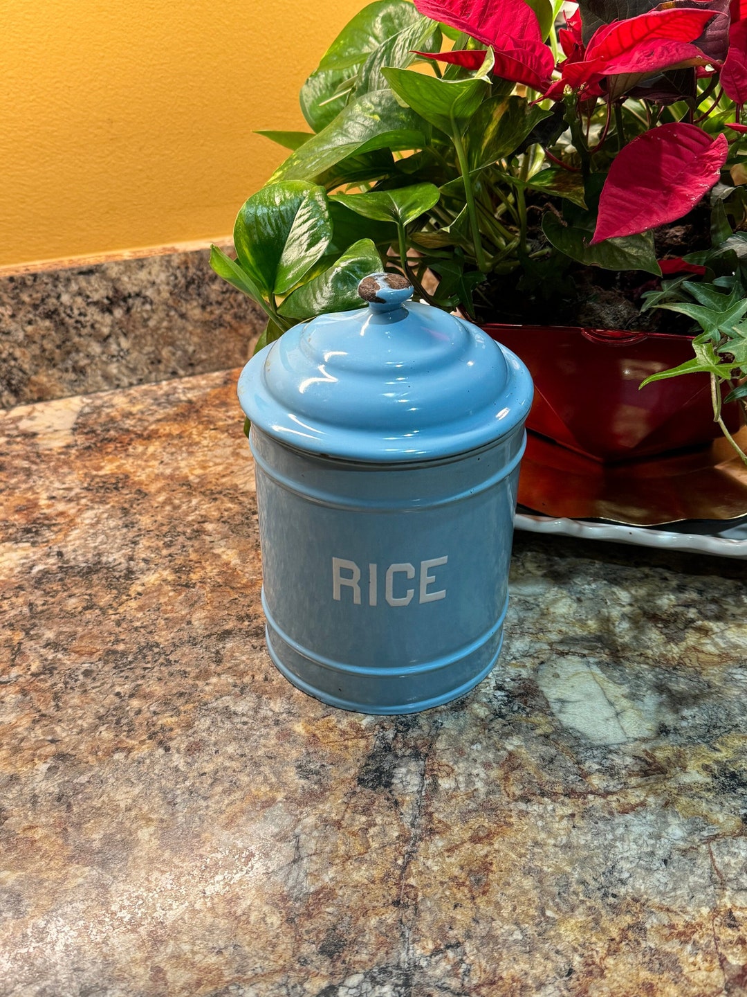 Vintage Enamelware Rice Canister Retro Kitchen Decor Unique French ...
