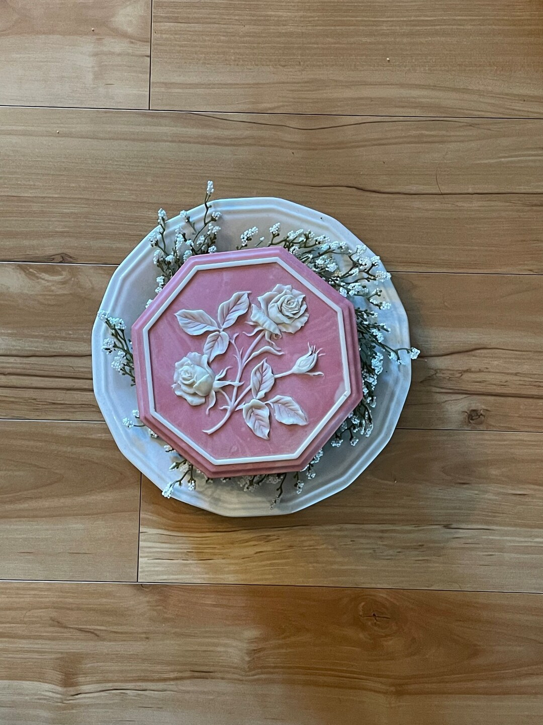 Vintage Incolay Lidded Box Pink and White Jewelry Box Floral - Etsy