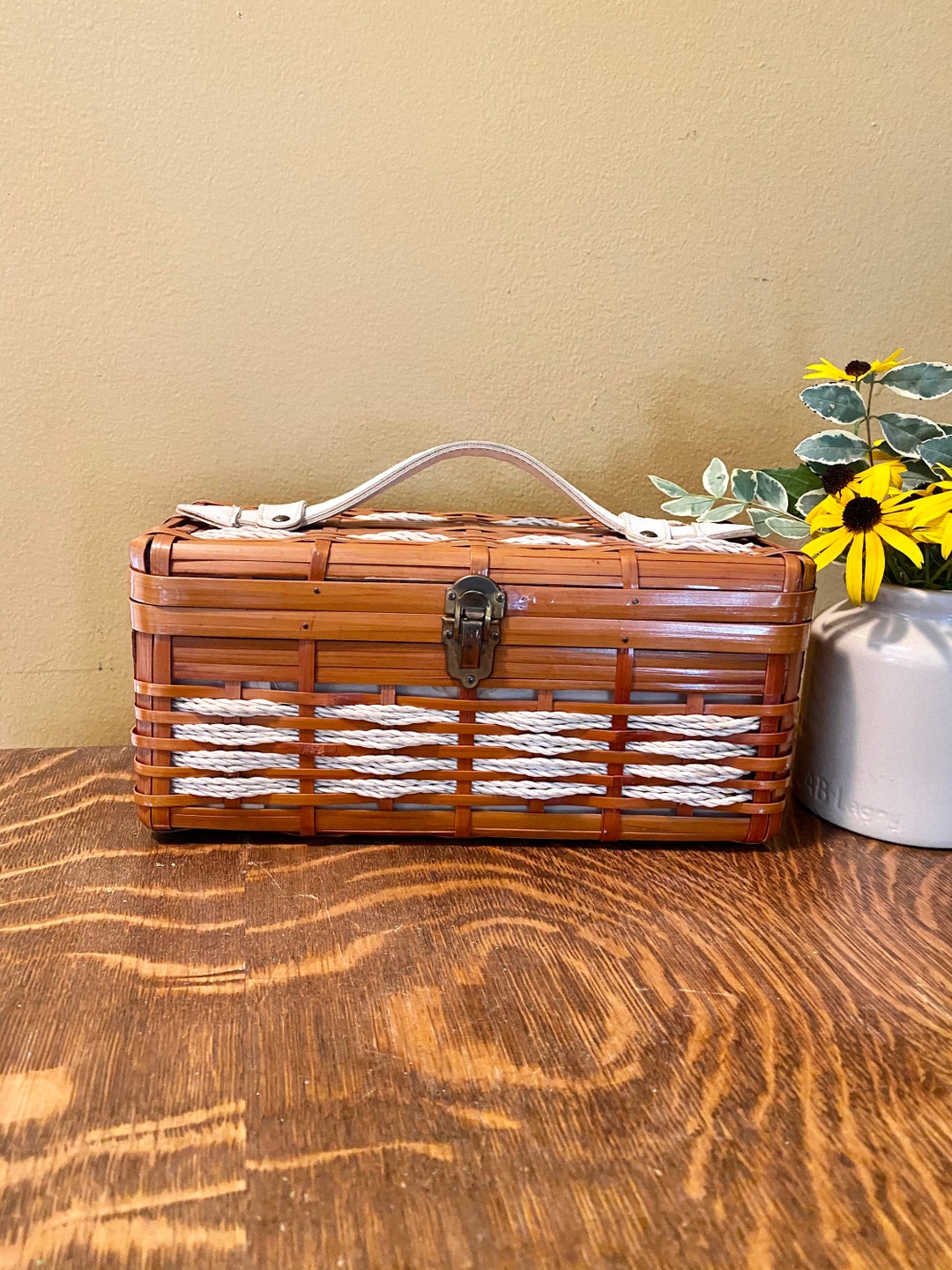 Vintage Bamboo Purse Leather and Bamboo Basket Asian Inspired Handbag ...