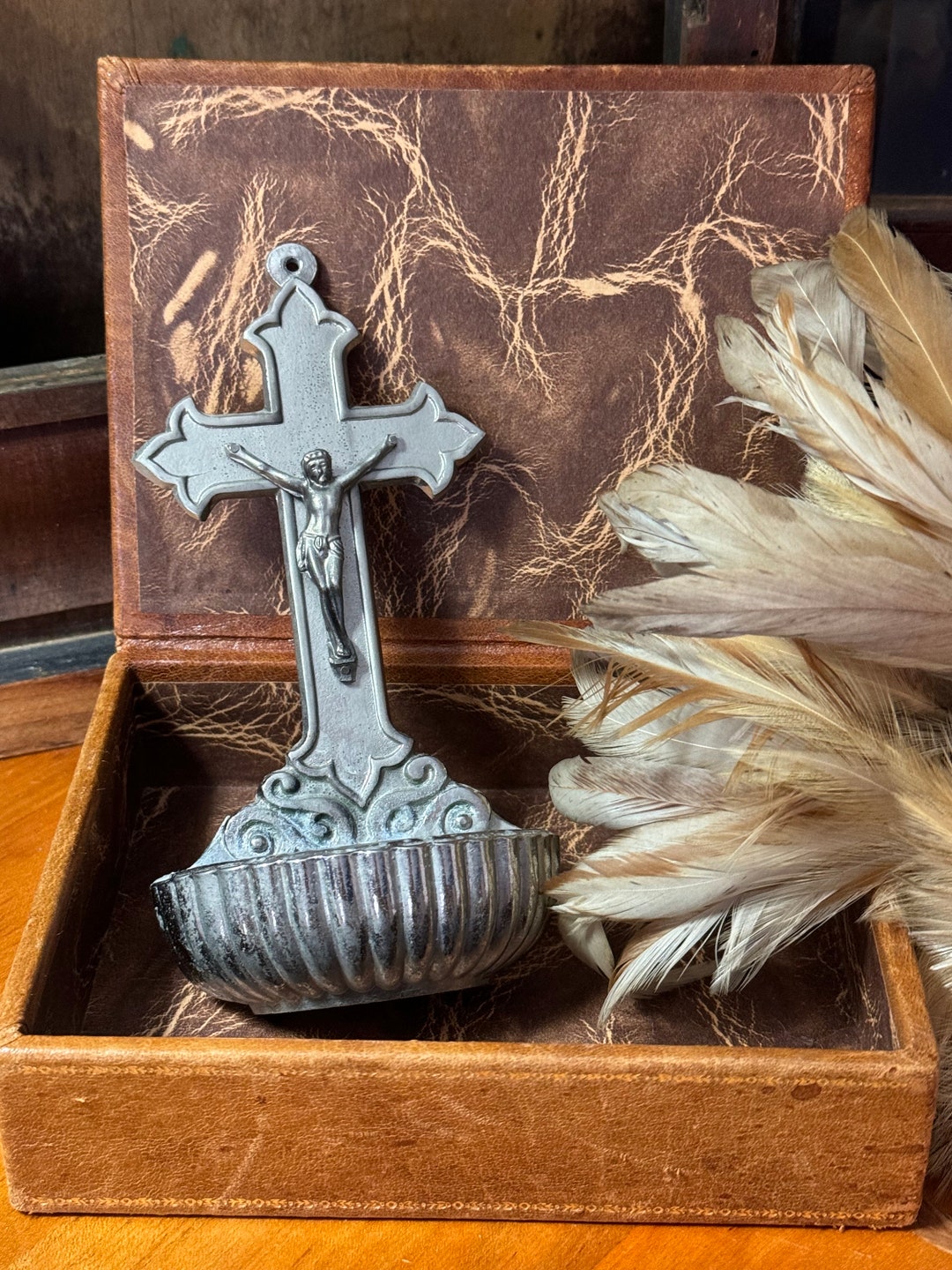 Unique Vintage Silver Metal Holy Water Fount Wall Decor Catholic Church ...