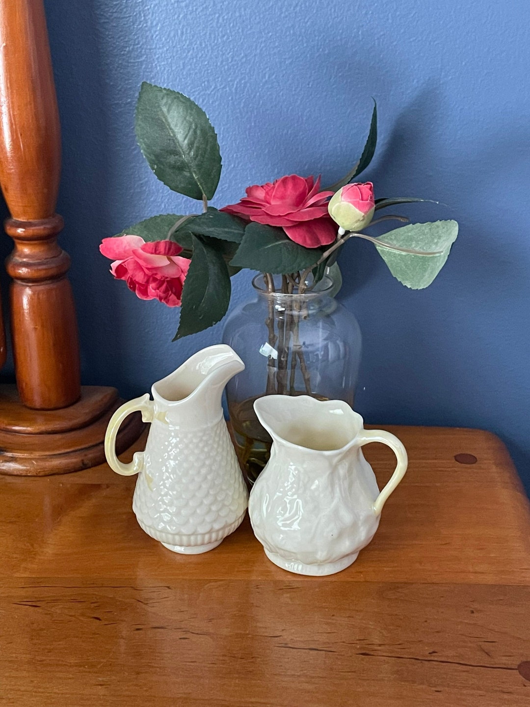Vintage Pair Belleek Creamers Porcelain Syrup Dispensers Belleek Irish ...