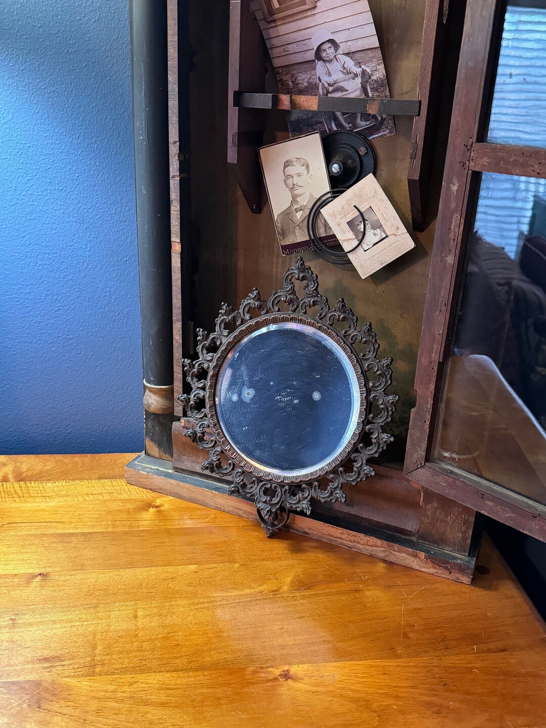 Vintage Round Mirror Ornate Cast Iron Mirror Dresser Mirror With ...