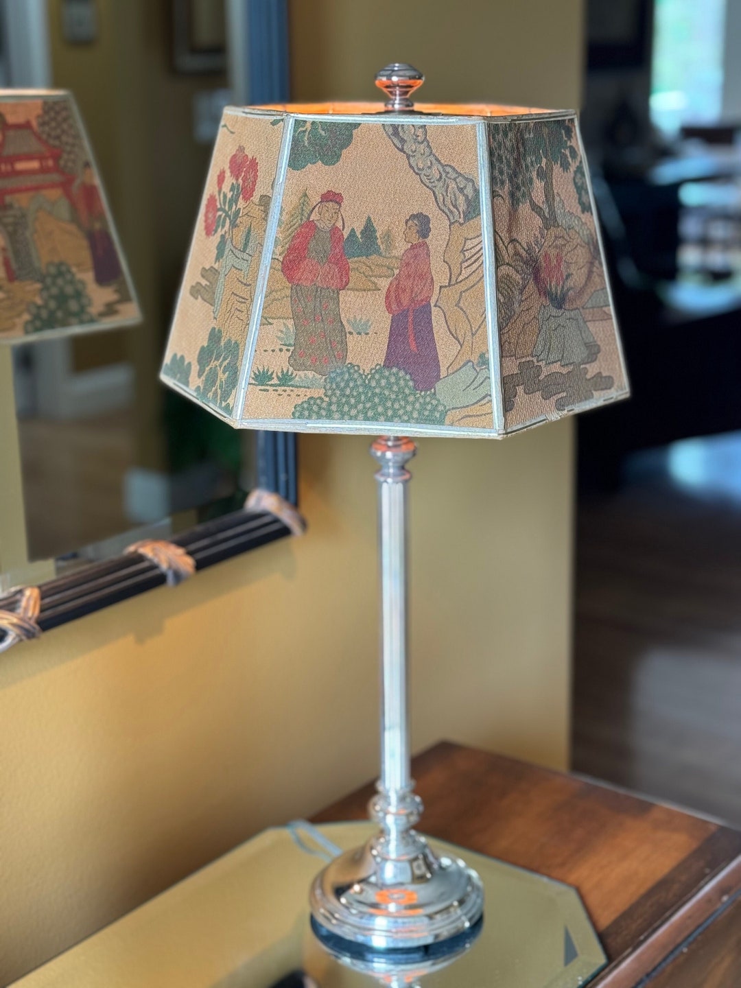 Vintage Asian Inspired Lamp Shade Unique Hexagonal Decorative Oriental ...