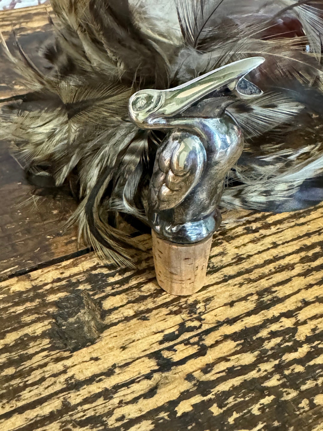 Vintage Sterling Silver Pelican Bottle Stopper Wine Cork Retro Barware ...