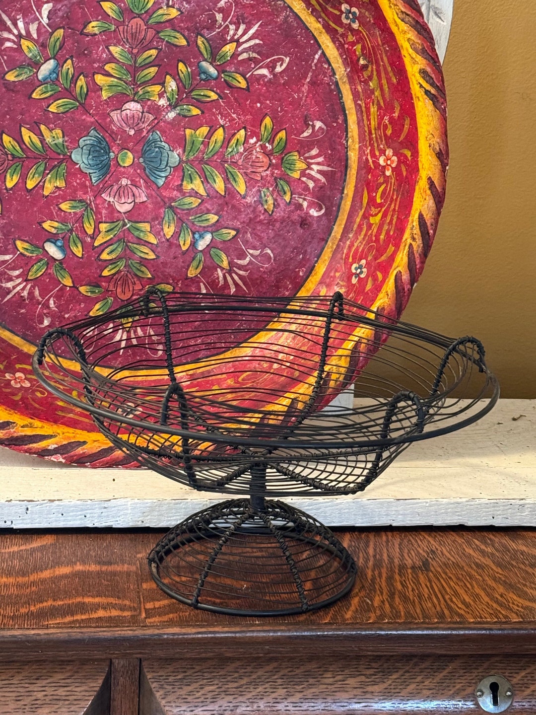 Vintage French Wire Footed Pedestal Basket Compote Black Worn Wire ...
