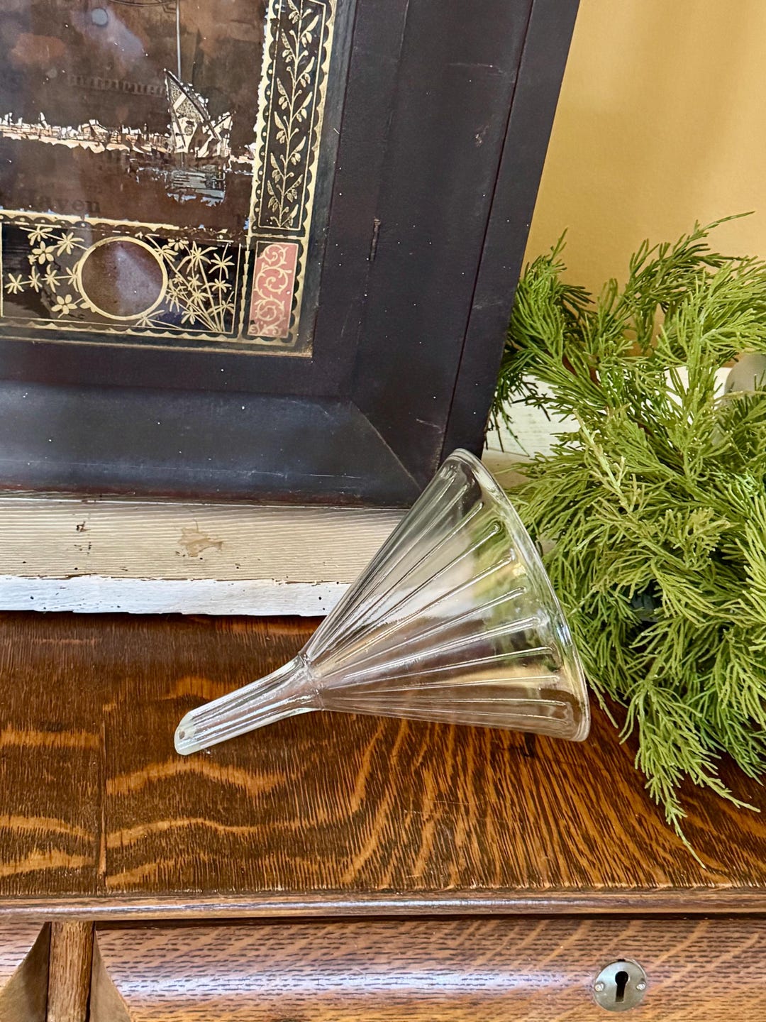 Vintage Glass Funnel Apothecary Heavy Ribbed Glass Mid Century Pharmacy ...