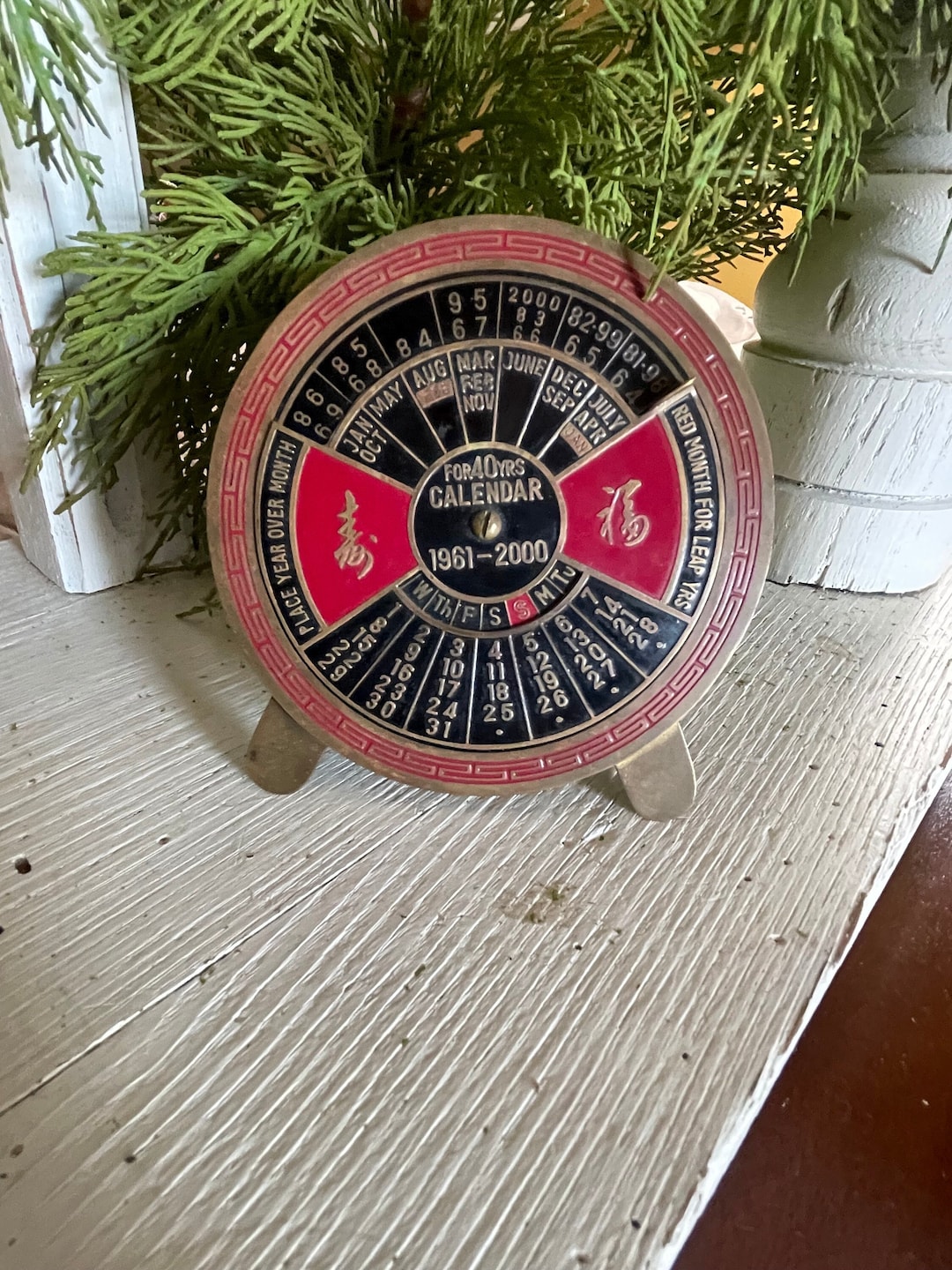 Unique 40 Year Calendar Vintage Brass and Enamel Stand up Perpetual ...