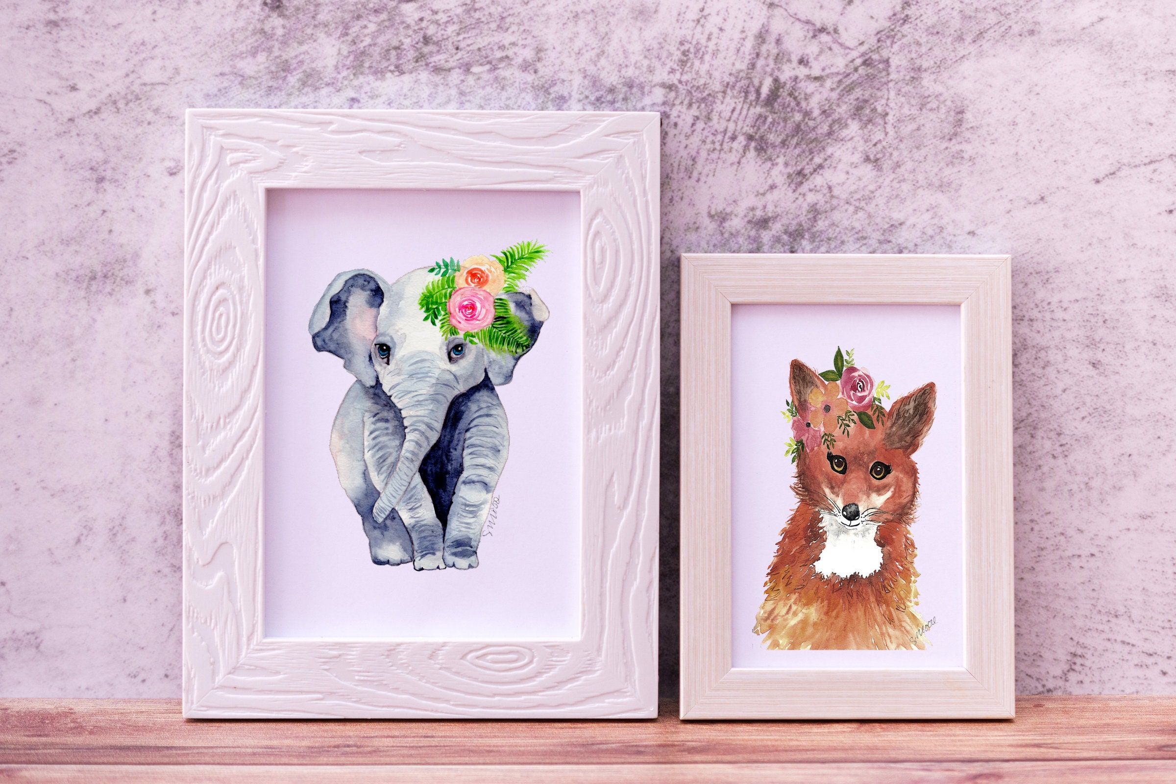 Watercolor Baby Girl Fox Art Print | Cute Nursey Decor | Floral Wall ...