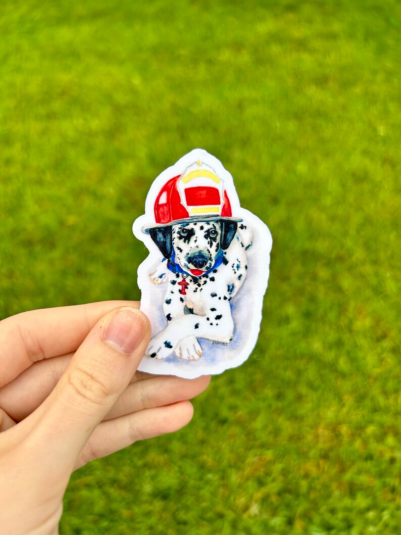 Puppy Dalmatian Fire Station Sticker | Watercolor Cute Sticker ...