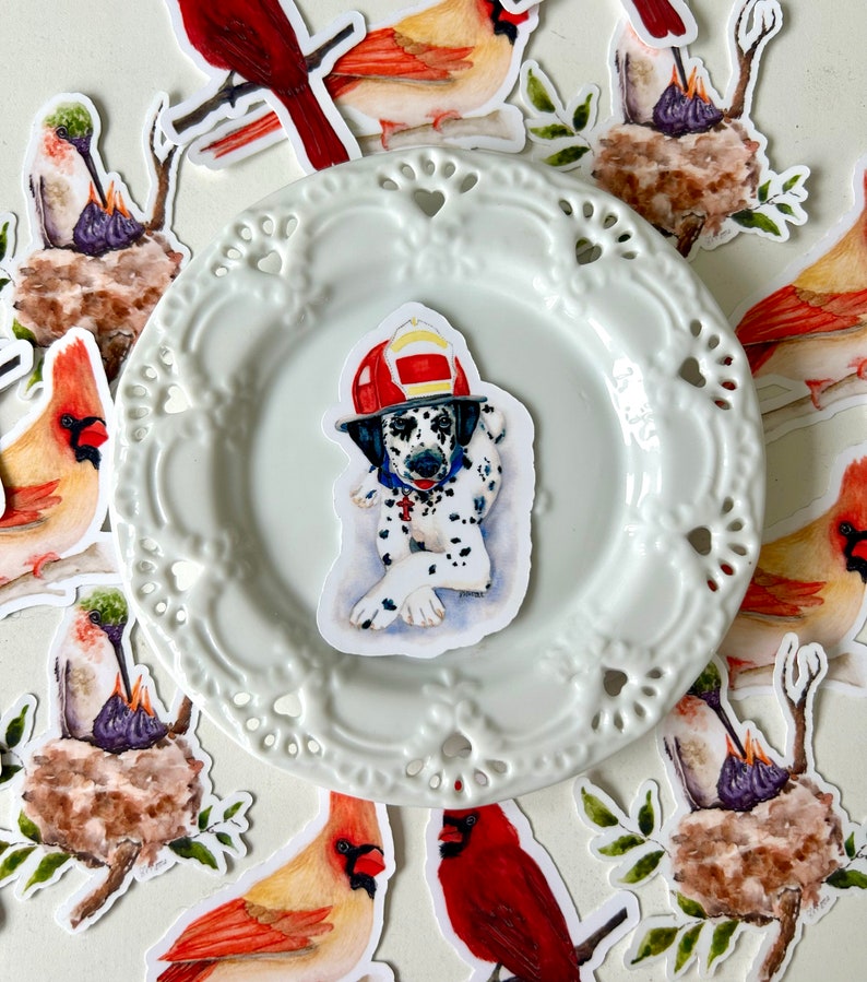 Puppy Dalmatian Fire Station Sticker | Watercolor Cute Sticker ...