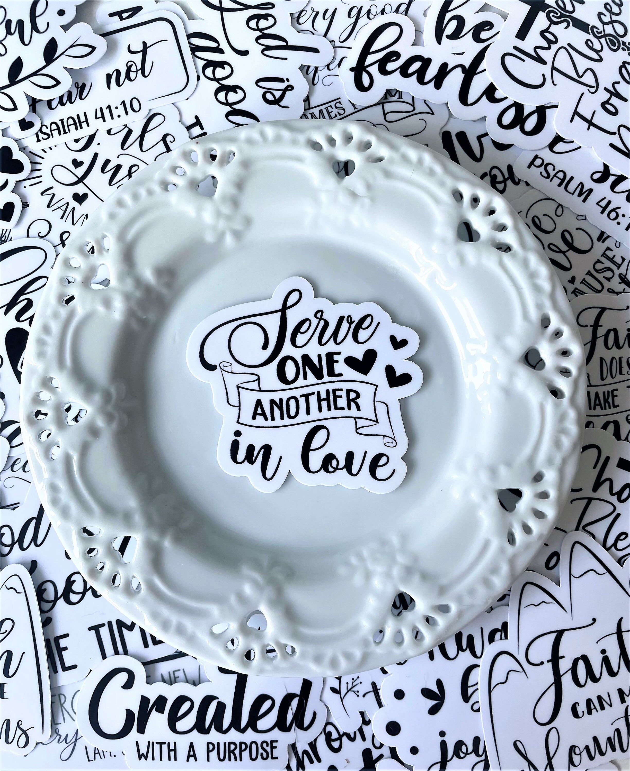 Serve One Another in Love Bible Verse Sticker Black and White Quote ...