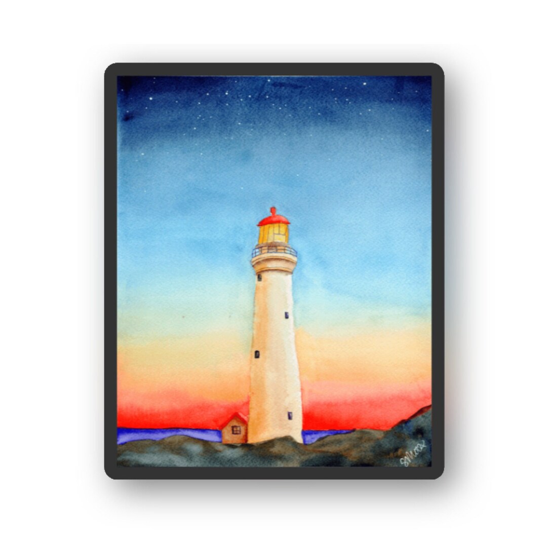 Lighthouse MAGNET | Watercolor Magnet | Handmade Seaside Sunset Magnet ...