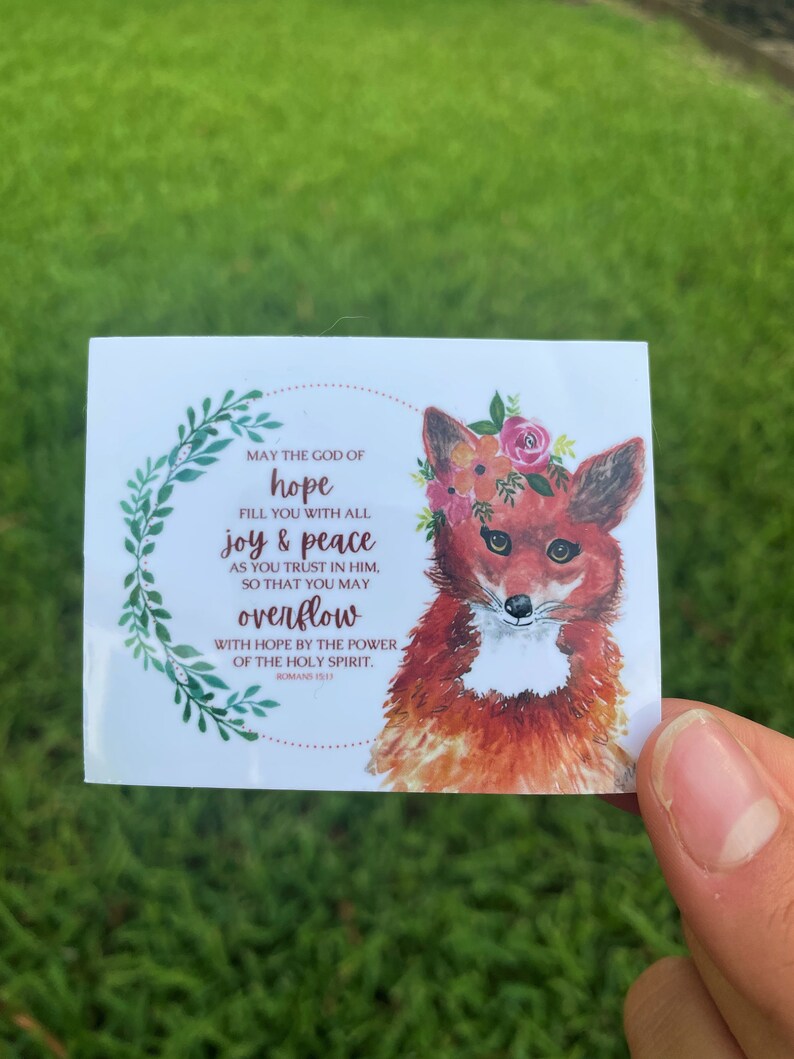 Watercolor Girl Fox With Bible Verse Sticker | God of Hope Fill You ...