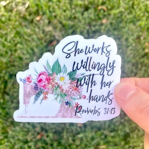 Sewing Machine Sticker Proverbs 31:13 Sticker Christian Sticker Floral ...
