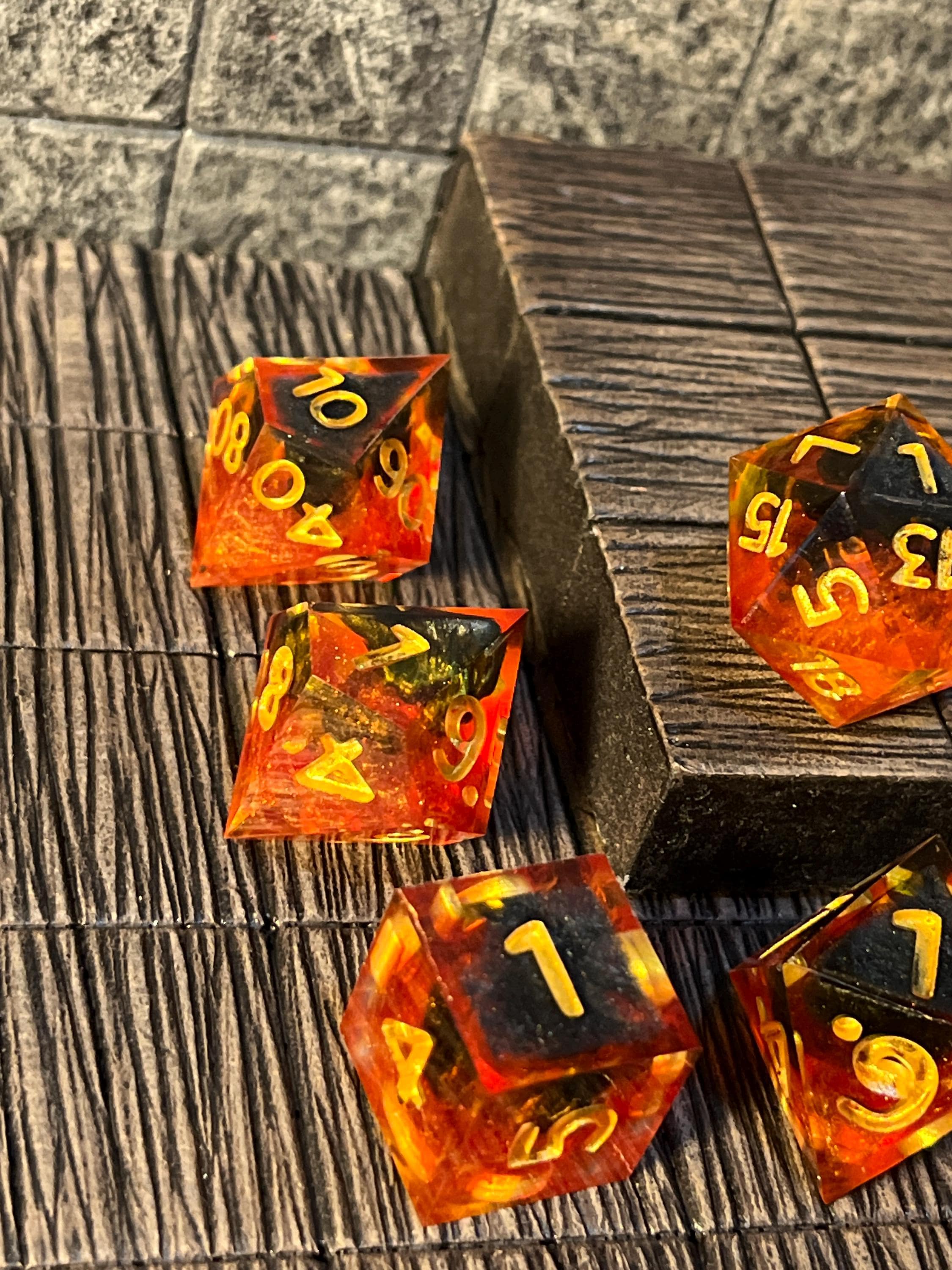 Standard Dnd Dice Set Captured Fireball D20, D12, D10, D10percent, D8 ...