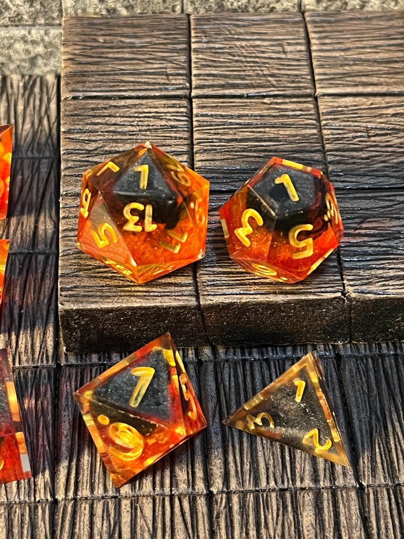 Standard Dnd Dice Set Captured Fireball D20, D12, D10, D10percent, D8 ...