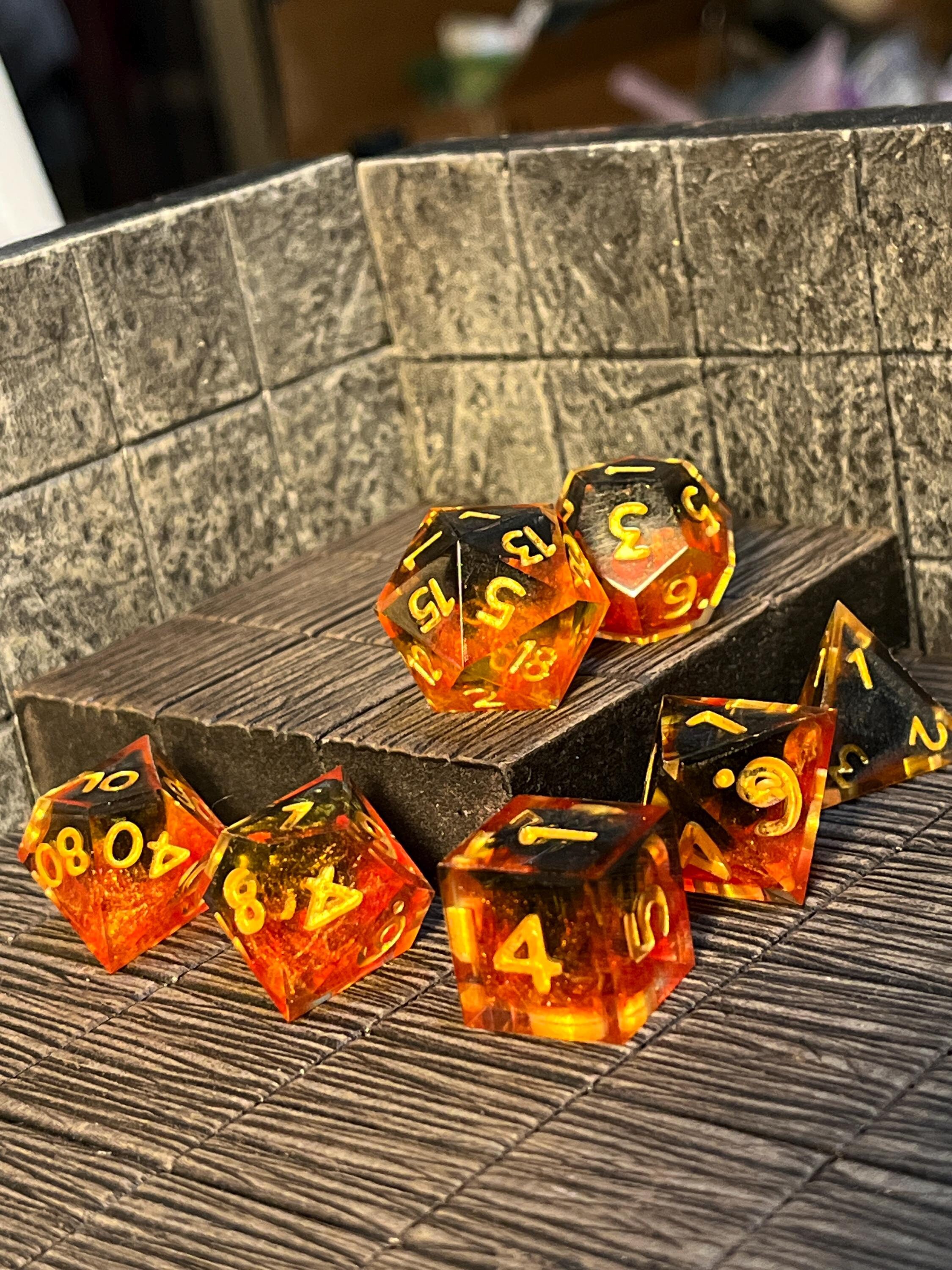 Standard Dnd Dice Set Captured Fireball D20, D12, D10, D10percent, D8 ...