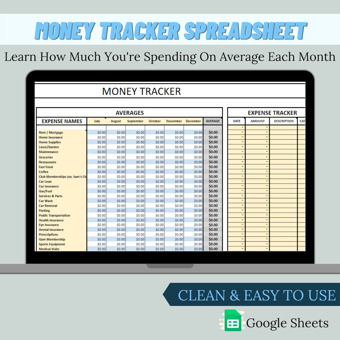 SIMPLE Money Tracker Spreadsheets, Google Sheets, Instant Download ...