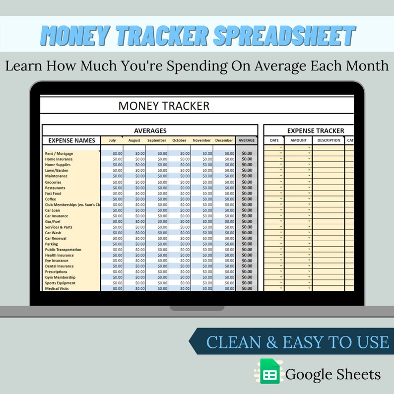 SIMPLE Money Tracker Spreadsheets, Google Sheets, Instant Download ...