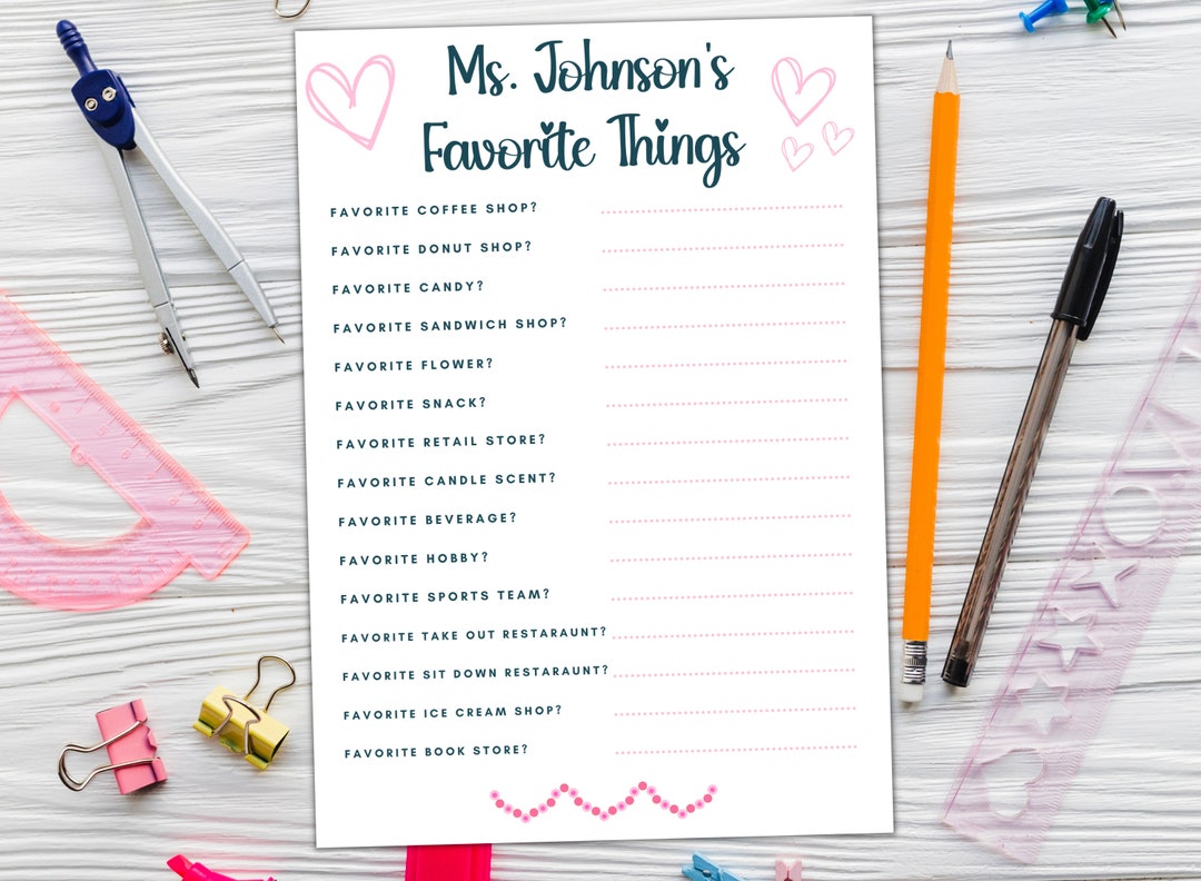 Favorites Survey, Printable, Editable Questionnaire, Favorite Things ...
