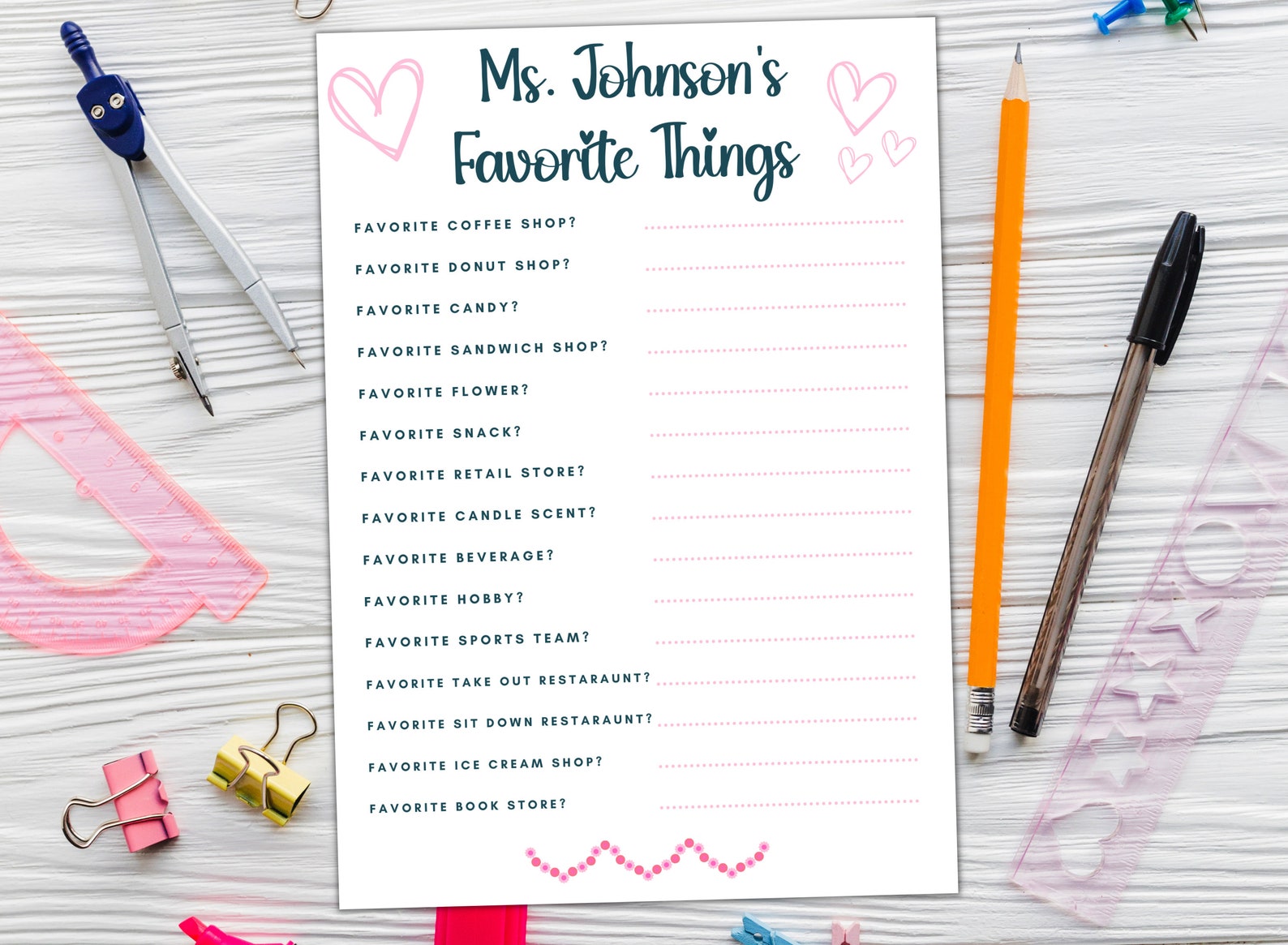 Favorites Survey, Printable, Editable Questionnaire, Favorite Things ...