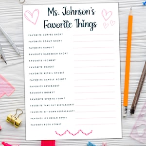 Favorites Survey, Printable, Editable Questionnaire, Favorite Things ...