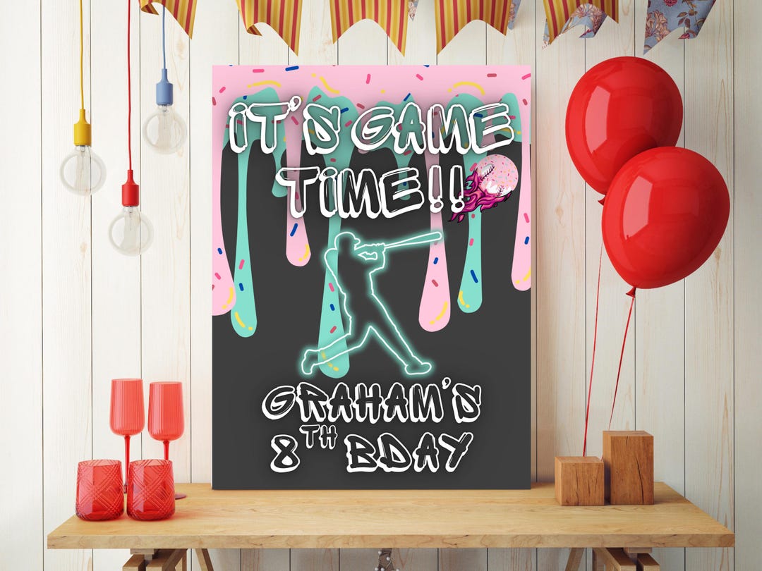 Ice Cream Drip Birthday Sign, Melting Ice Cream Party Sign, Baseball ...