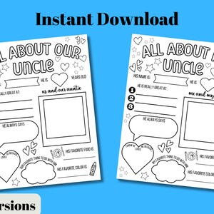 All About My Uncle Questionnaire, All About My Uncles, Fathers Day Gift ...