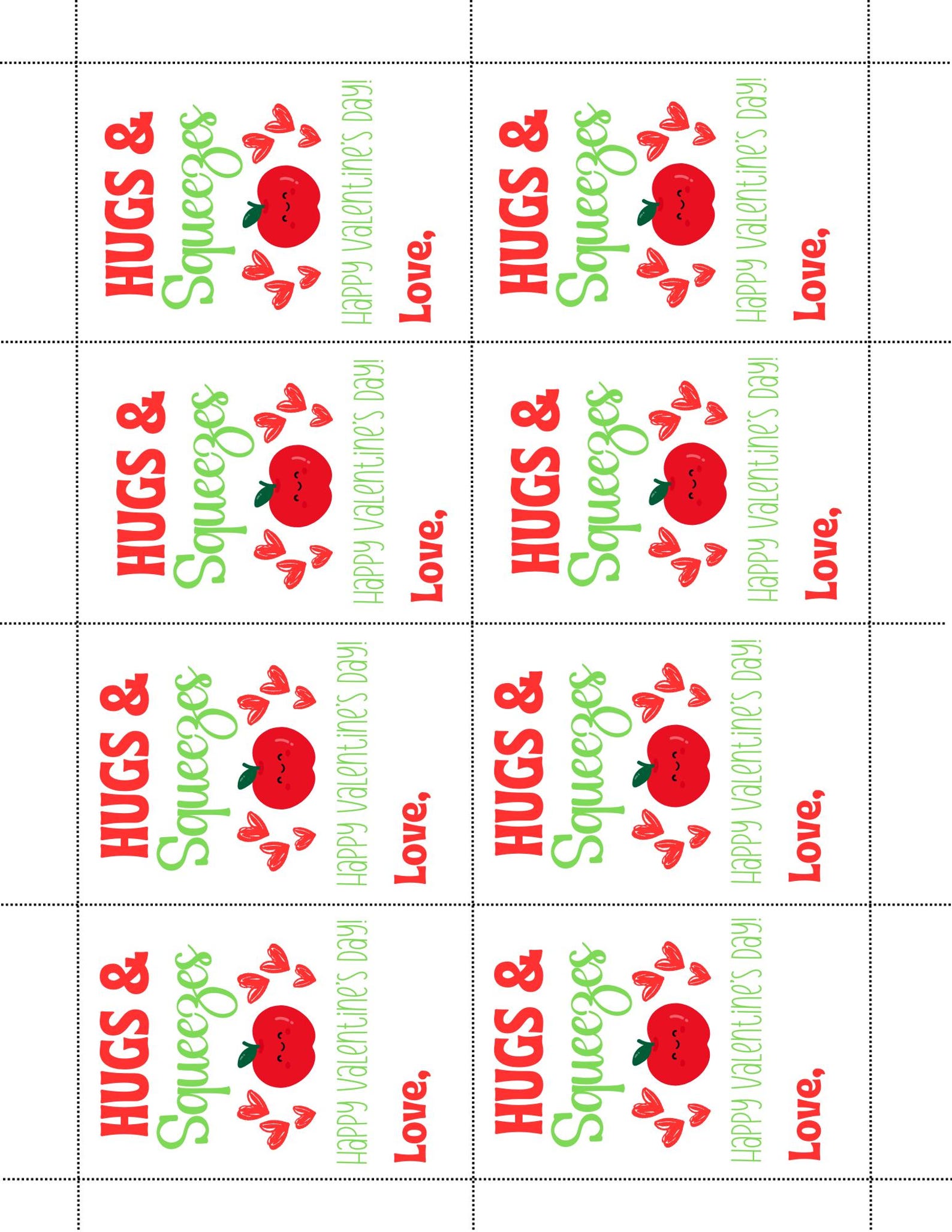 Printable Applesauce Pouch Valentine Tag - Hugs and Squeezes ...