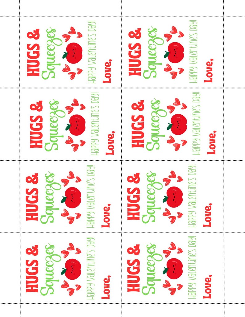 Printable Applesauce Pouch Valentine Tag - Hugs and Squeezes ...
