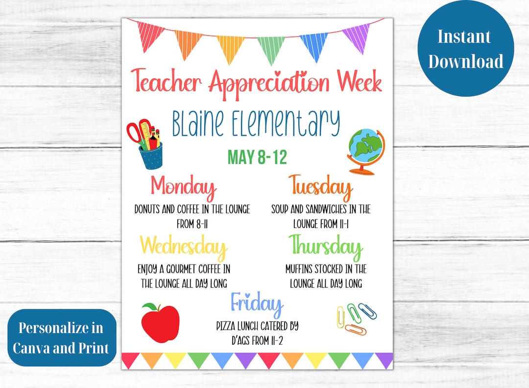 EDITABLE Teacher Appreciation Week Flyer, School Staff Appreciation ...
