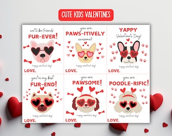 EDITABLE Printable Dog Valentine Cards, Classroom Valentines Day Cards ...