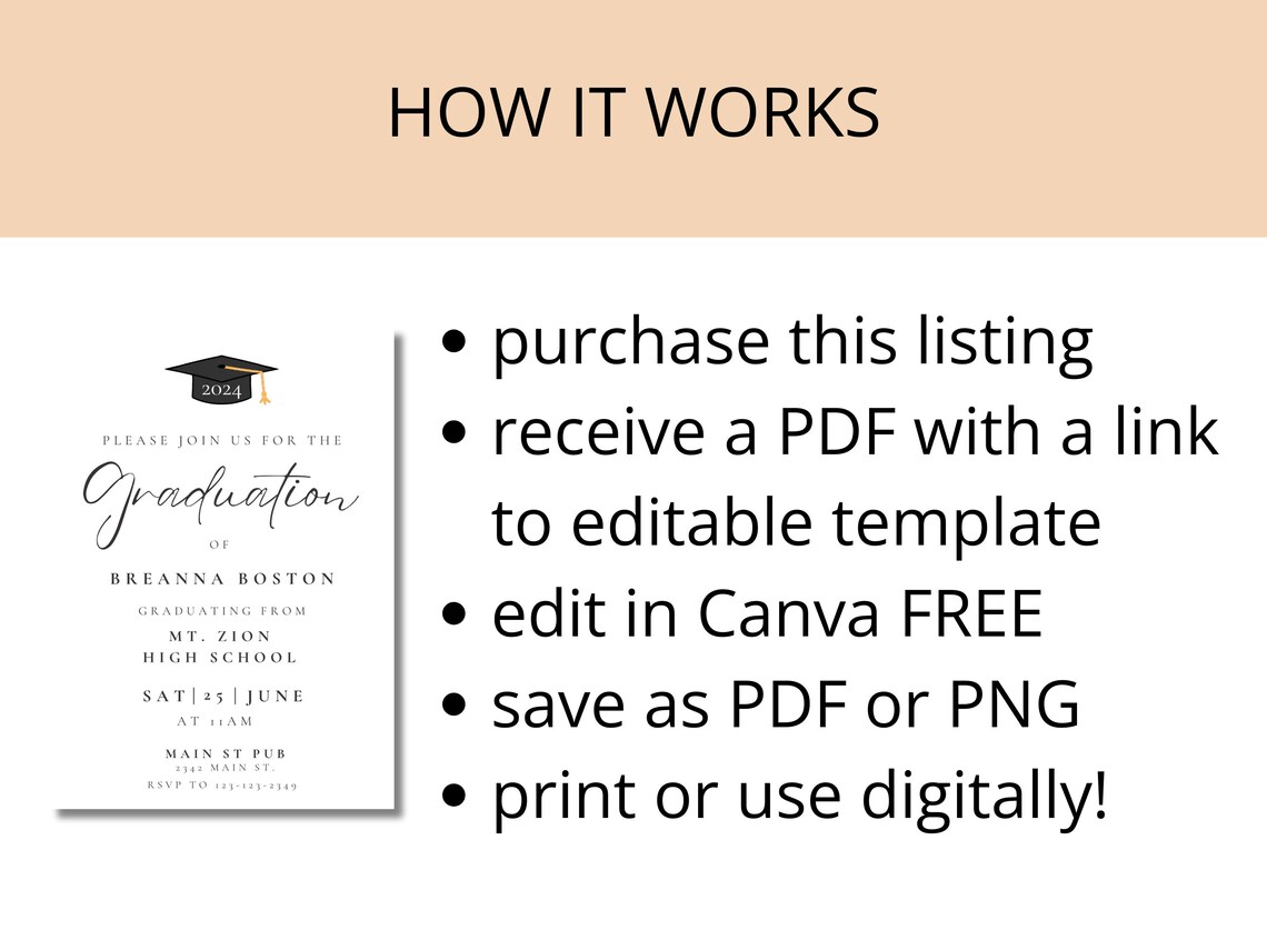 Graduation Invitation Template Printable Editable Electronic Graduation ...