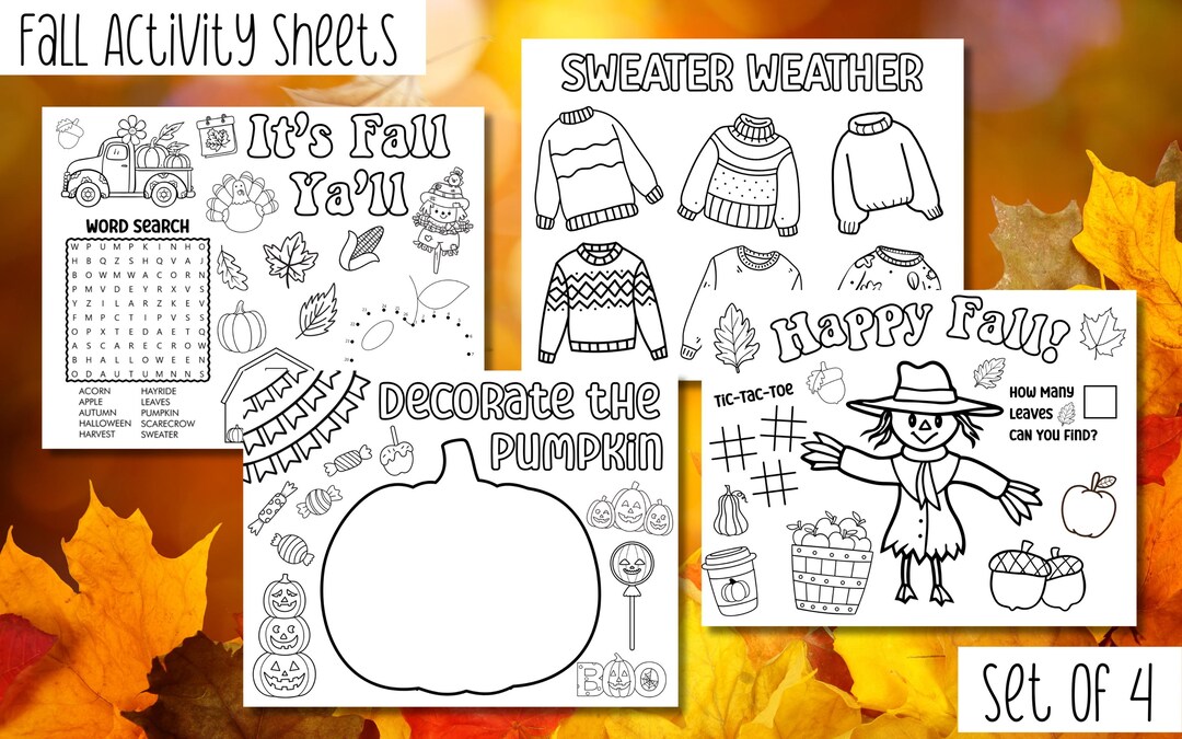 Printable Fall Activity Placemat Bundle – Autumn Coloring Pages ...