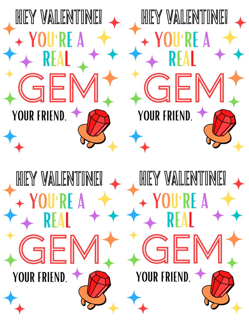 PRINTABLE Valentine Card, Ring Pop Valentine Card, Printable Classroom ...
