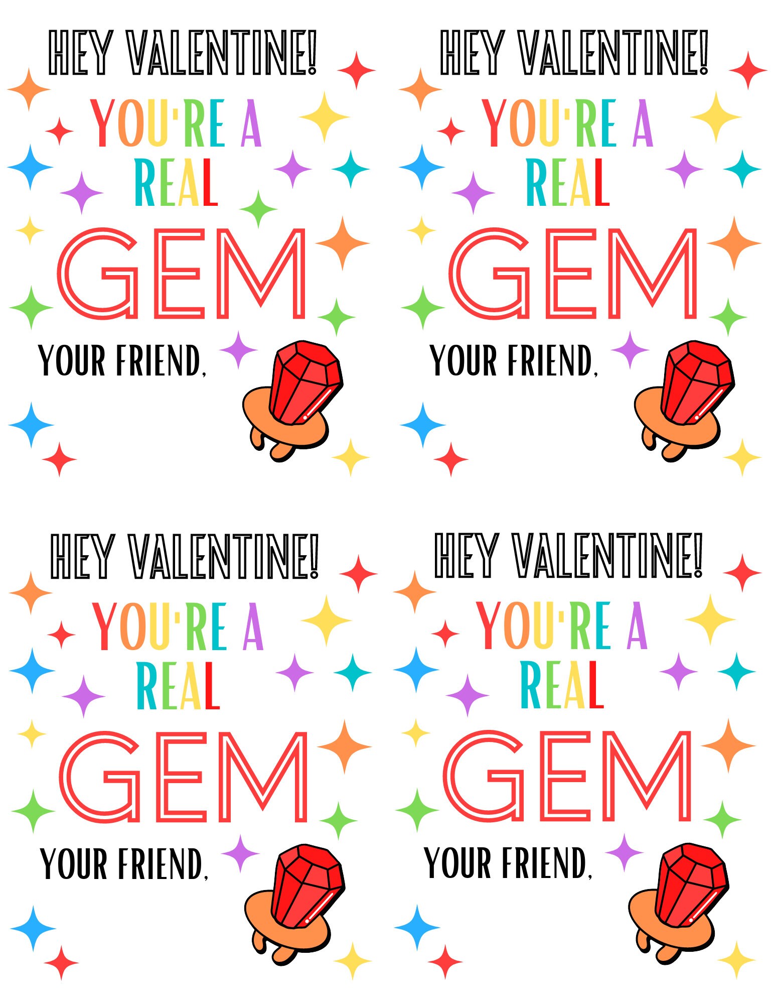 PRINTABLE Valentine Card, Ring Pop Valentine Card, Printable Classroom ...