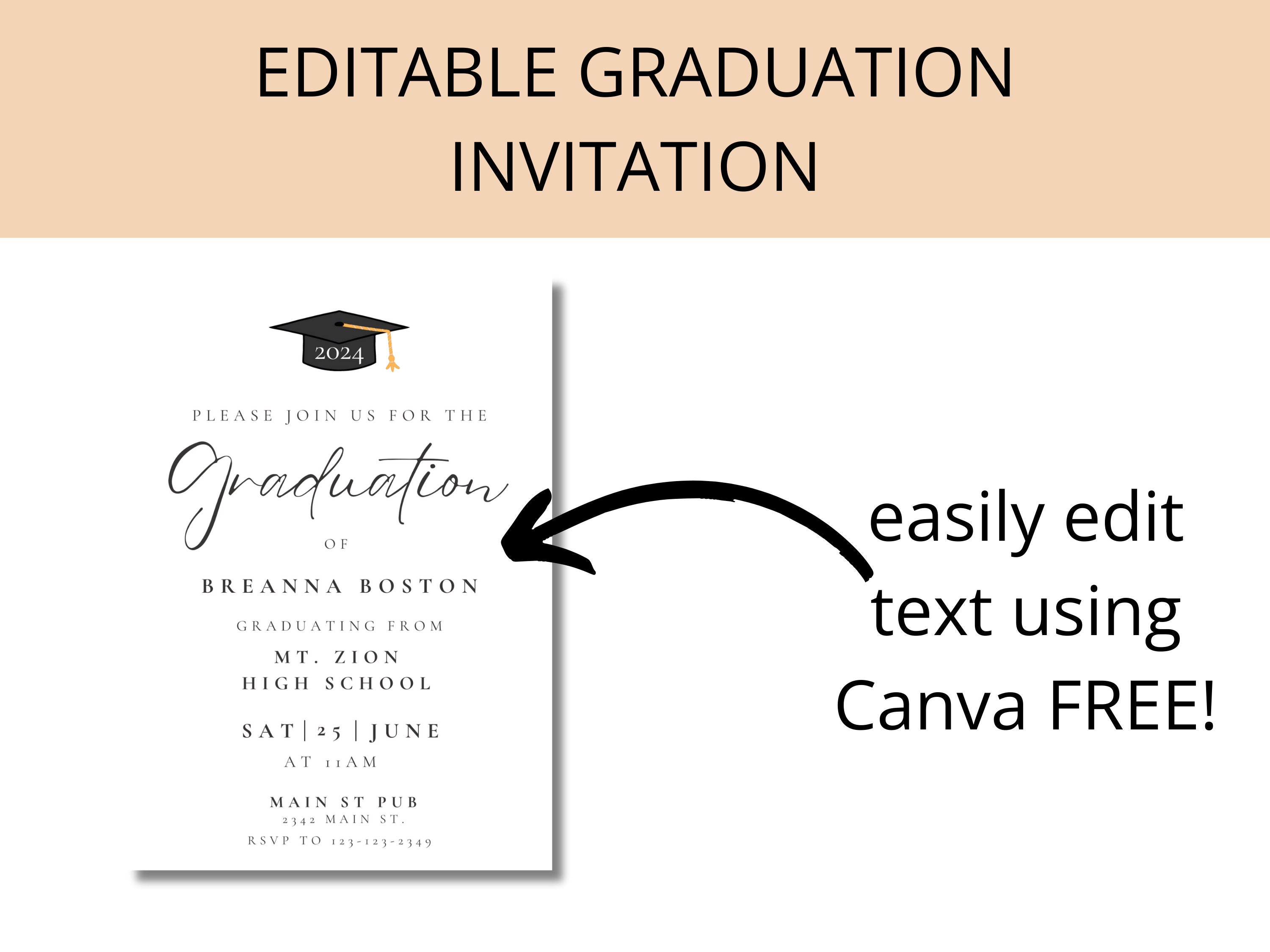 Graduation Invitation Template Printable Editable Electronic Graduation ...