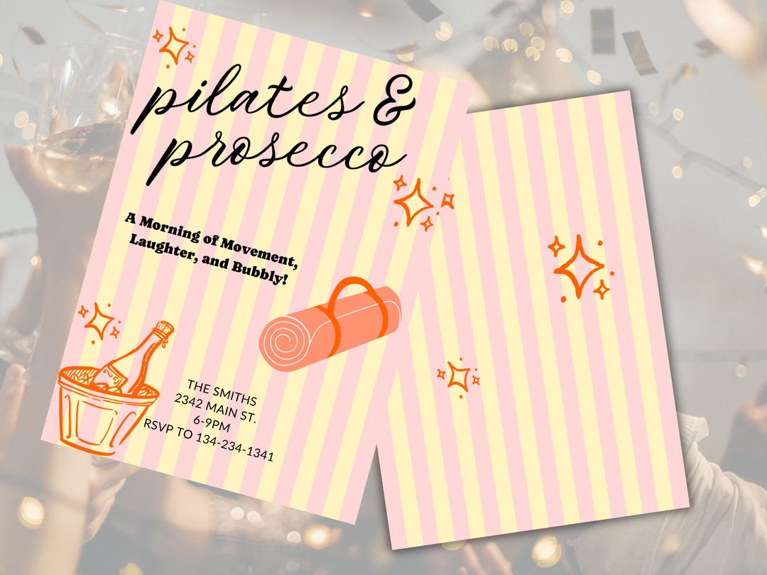 Pilates & Prosecco Invitation Canva Template | Editable Party Invite ...