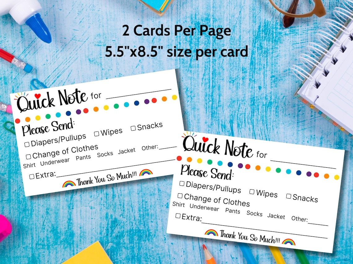 Daycare Quick Note to Parents - Printable Daycare Communication Card ...
