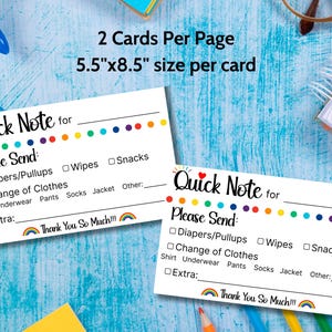 Daycare Quick Note to Parents - Printable Daycare Communication Card ...