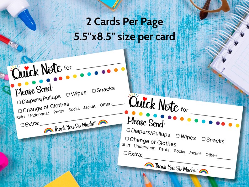Daycare Quick Note to Parents - Printable Daycare Communication Card ...