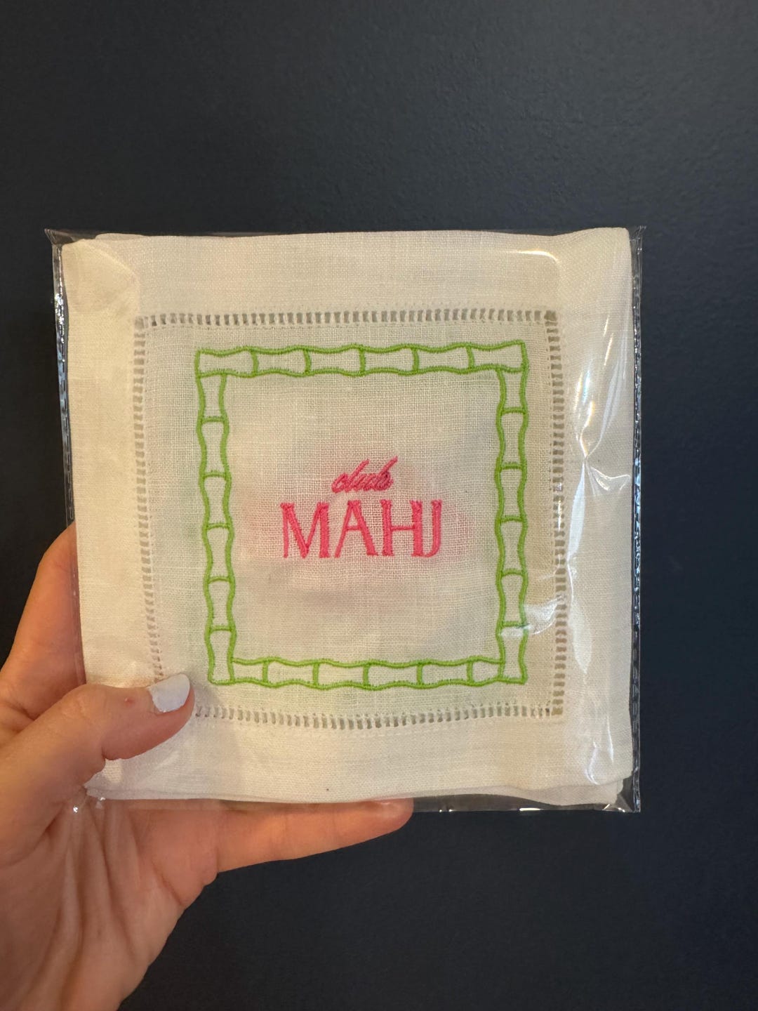 Mahjong Embroidered Cocktail Napkins - Dot Crack Bam Mahjong Cocktail ...