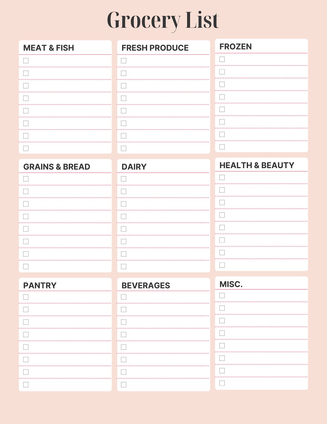 Grocery List Printable Template Grocery Planner Food Shopping List ...