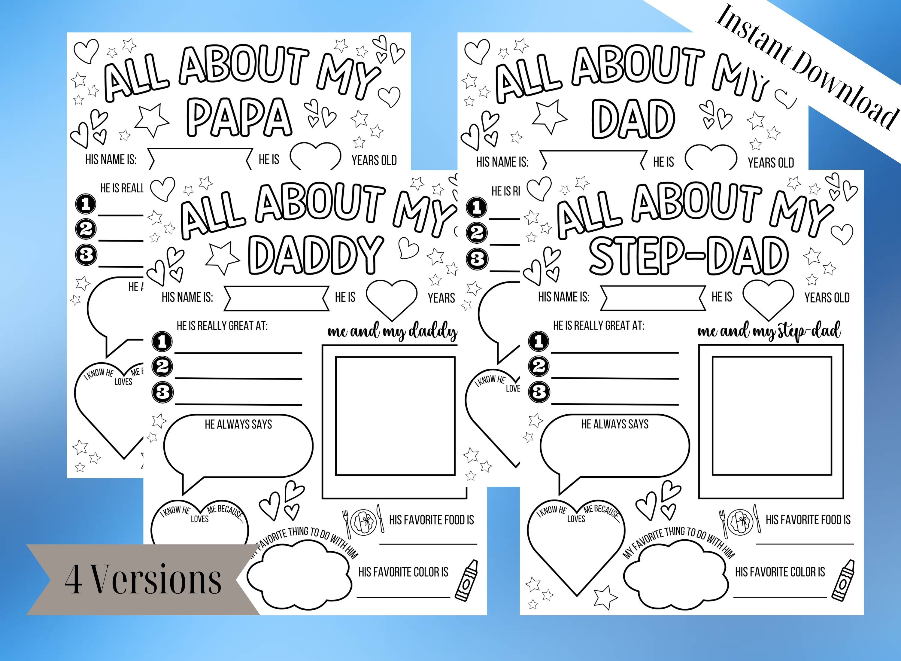 All About My Dad Questionnaire, All About My Daddy, Step-dad Fathers ...