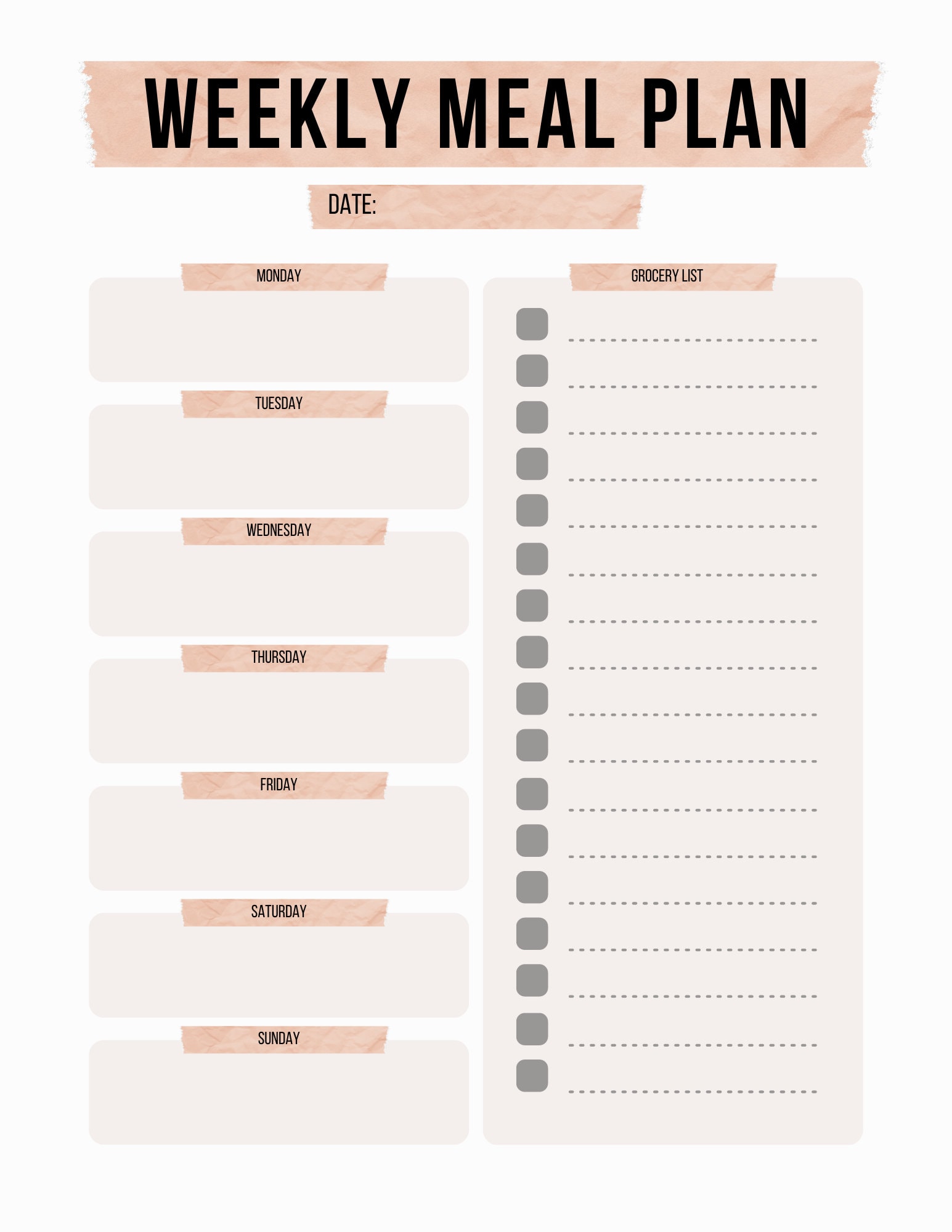 INSTANT DOWNLOAD Printable Grocery Download and Weekly Menu Planner ...