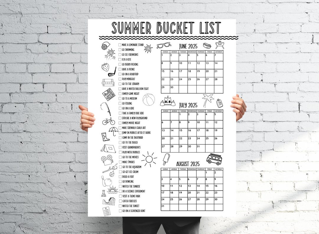 Summer Activity Calendar, Summer of Fun Coloring Poster, Big Summer ...