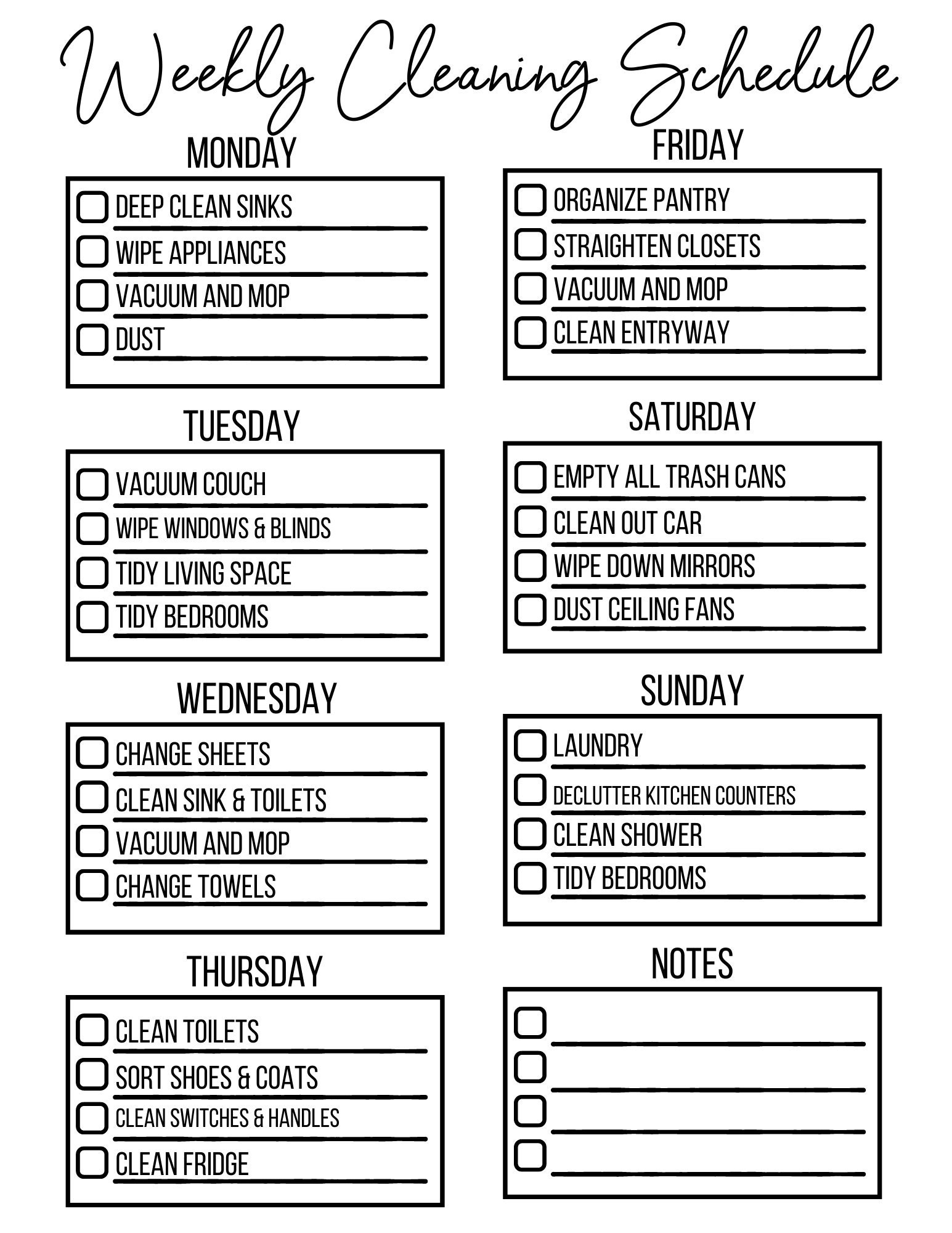 Editable Weekly Cleaning Checklist Minimalist Cleaning Etsy