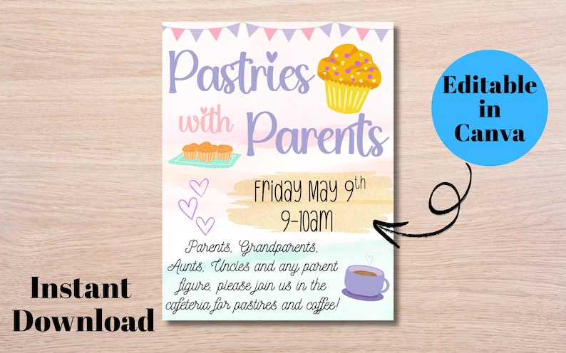 Pastries With Parents Template - Editable Pastries With Parents Flyer ...