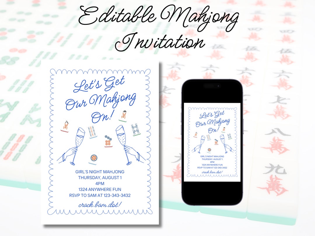 EDITABLE Mahjong Invitation, Mahjong Night Invitation, Digital Mahjong ...